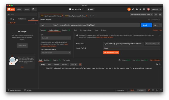 Authenticate an Azure Function with Azure Active Directory – cuteprogramming